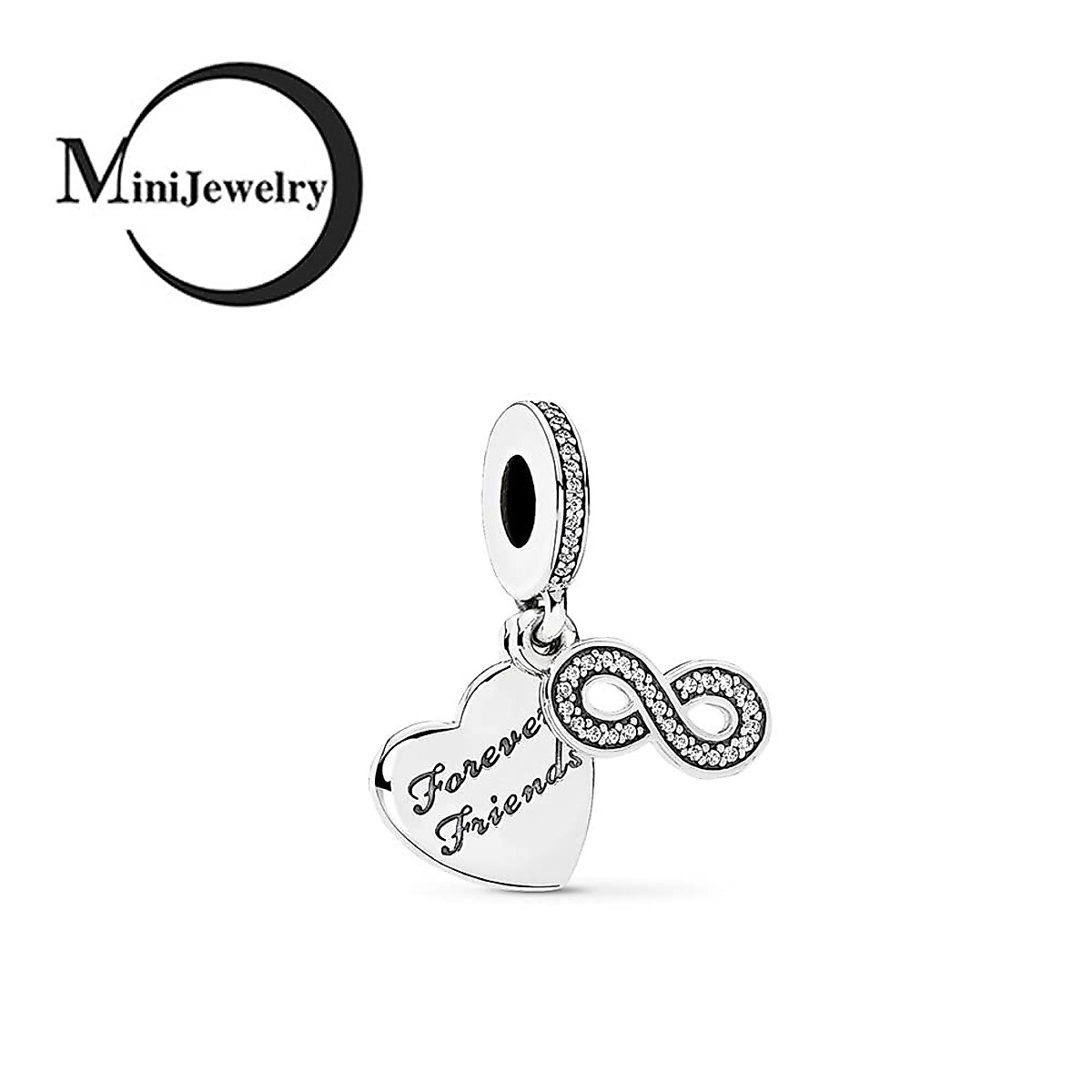 MiniJewelry Forever Friends Love Heart Charm for Bracelets Necklaces Pendants Birthday Christmas Infinite BFF Sterling Silver Family