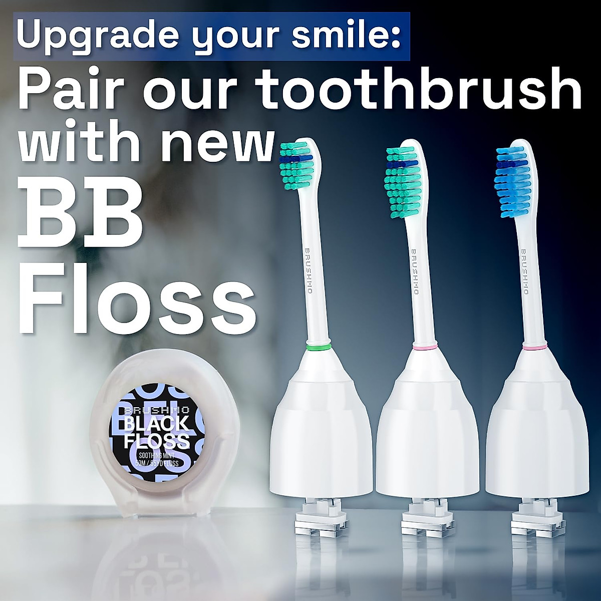 Brushmo Replacement Toothbrush Heads Compatible with Philips Sonicare E-Series Essence HX7022/66 and Other Screw-on Electric Toothbrush Models, BM716, Compact Size, 6 Pack