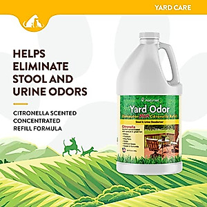 NaturVet – Yard Odor Eliminator Plus Citronella Spray – Eliminate Stool and Urine Odors from Lawn and Yard – Designed for Use on Grass, Patios, Gravel, Concrete & More – 64oz Refill (No Hose Nozzle)