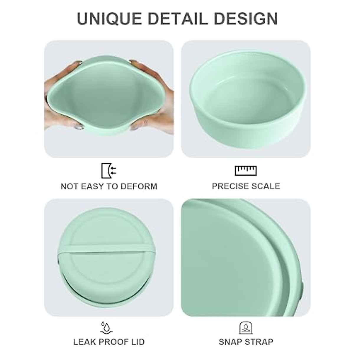 DGitaor Silicone Food Storage Containers Bowl, Set of 3 Reusable Silicone Bento Lunch Box Containers with Lids (17oz, 25oz, 42oz) Dishwasher, Microwave and Freezer Safe Mint Green