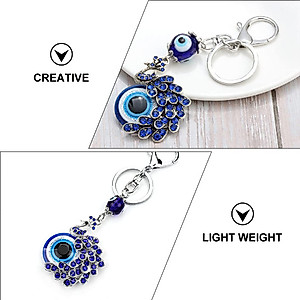 Luxshiny Wall Hanging Decor Lucky Jewelry Blue Evil Eye Ornament Peacocks Keychain Evil Eye Key Hanging Pendant Bag Car Key Hanging Decoration Protection Amulet Hamsa Hand Keychain Men Keychain
