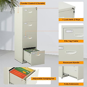 4 Drawer File Cabinet Vertical Filing Cabinets with Lock Metal File Cabinets Office Home Letter Size Steel Vertical File Cabinet for A4 Letter/Legal Size W15.7”x D18”x H53” Beige Assembly Required