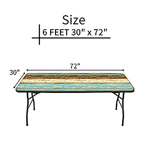 Iuvolux Wood Grain Fitted Tablecloth, Wooden Rustic Background Print Elastic Edge Fitted Table Cloth, Rectangle Table Cover for Outdoor Picnic Camping Parties, Fitted Table Covers for 6 Foot Tables