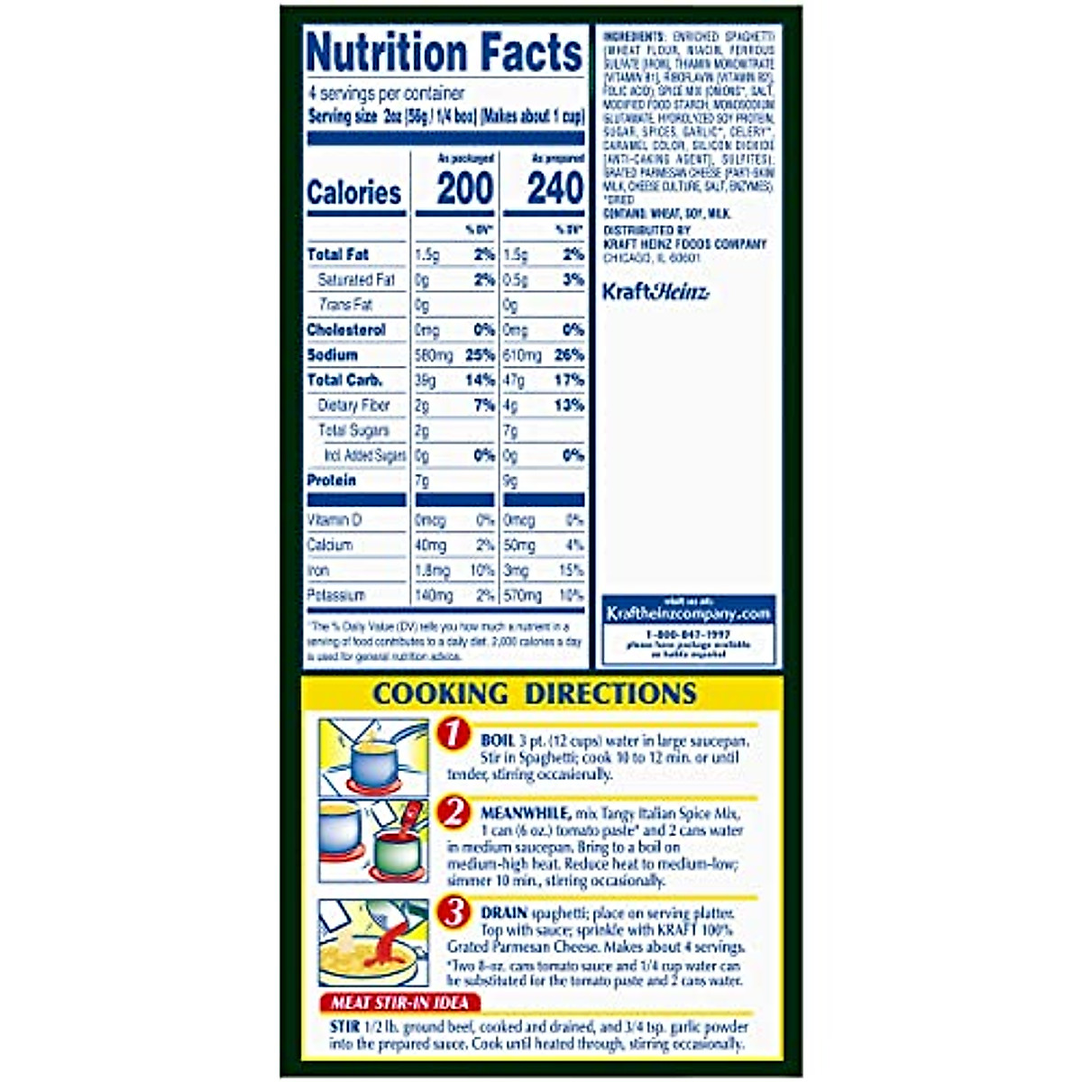 Kraft Tangy Italian Spaghetti Spice Mix & Parm - 8 Ounce (Pack of 3)