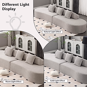 CALABASH 130.5" Oversized Curved Sofa, Modern Curved Sectional Sofa with 3 Pillows, Modular Deep Seat Terrycloth Fabric Sofa Couch for Living Room Furniture (Grey)