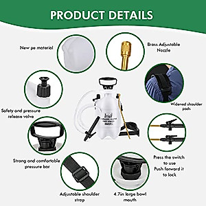 Itisll Portable Garden Pump Sprayer Brass Wand Shoulder Strap for Yard Lawn Weeds Plants 1Gal