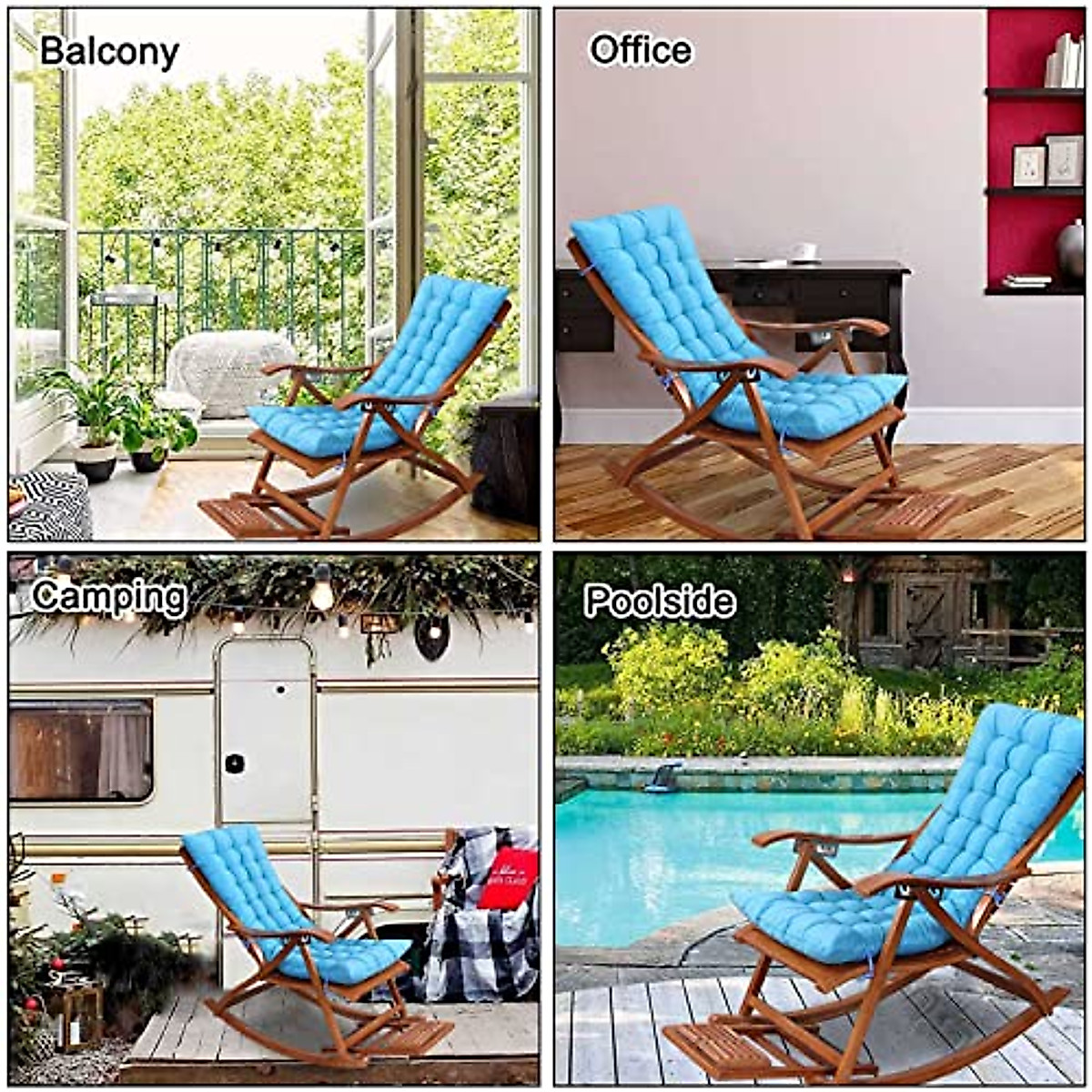 Lounge Chair Cushion with 6 Ties, Thick Rocking Chair Cushion with Peal Wool Filling, Indoor Outdoor Solid Color Patio High Seat Back Chair Cushion, No Chair, Light Blue-40x108CM/16x43IN