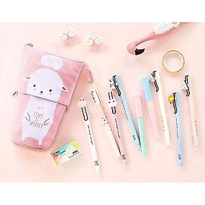 iSuperb Cartoon Telescopic Stand Up Pencil Case Pen Bag Cute Animal Office Student Stationery Bag Cosmetic Organizer Pouch (White Sheep)