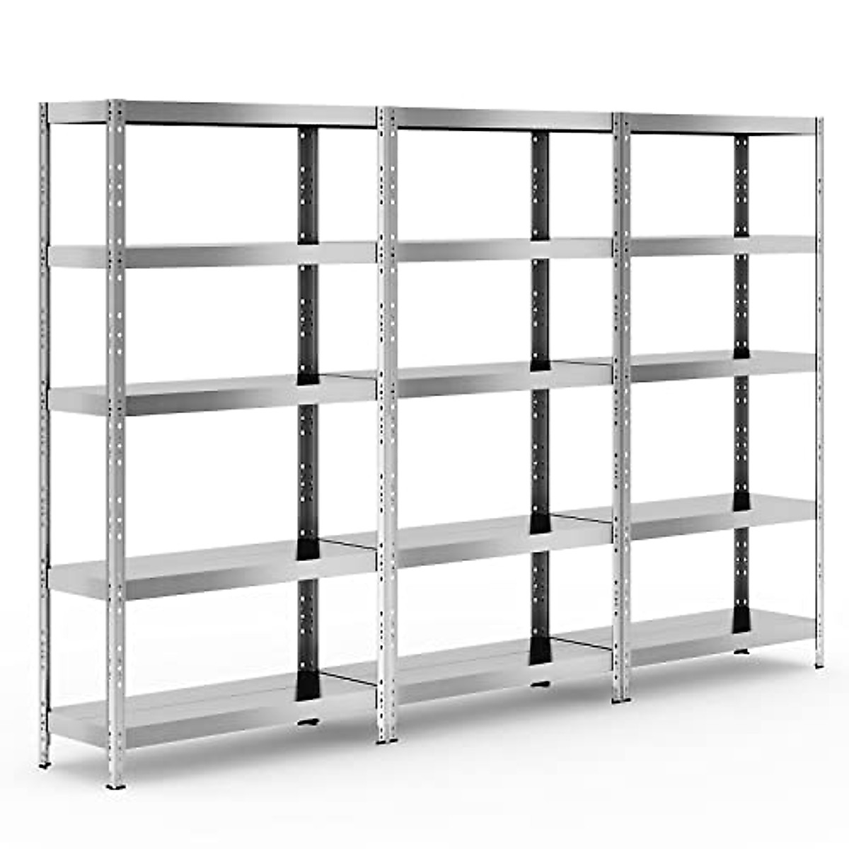Giantex 3 Pcs 5-Tier Storage Shelves, 39 x 16 x 77 Inch Adjustable Steel Storage Rack with Foot Pads, 2866 LBS Load Capacity,Bolt-Free Installation Hevy Duty Garage Shelving for Warehouse, Silver