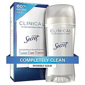 Secret Clinical Strength Antiperspirant and Deodorant for Women, Invisible Solid, 72hr Sweat Protection, PH Balancing Minerals, Completely Clean Scent, 2.6 oz
