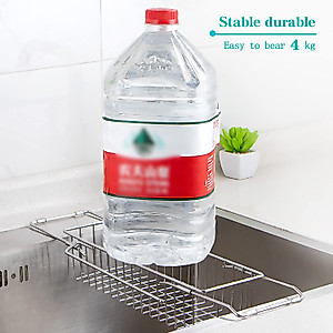 YQh Kitchen Sponge Holder, Sink Caddy，Sink Storage Rack Holder Adjustable，Over Sink Expandable(11.8''-18.9'') Brush Soap Storage Rack，Rust Proof Water Proof, No Drilling- Stainless Steel