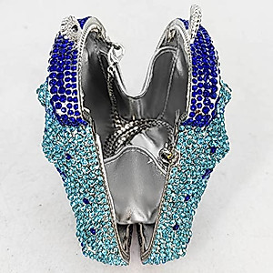 Sparkling 3D Horse Head Shape Women Crystal Clutch Bag Evening Wedding Handbags (Blue Mixed)