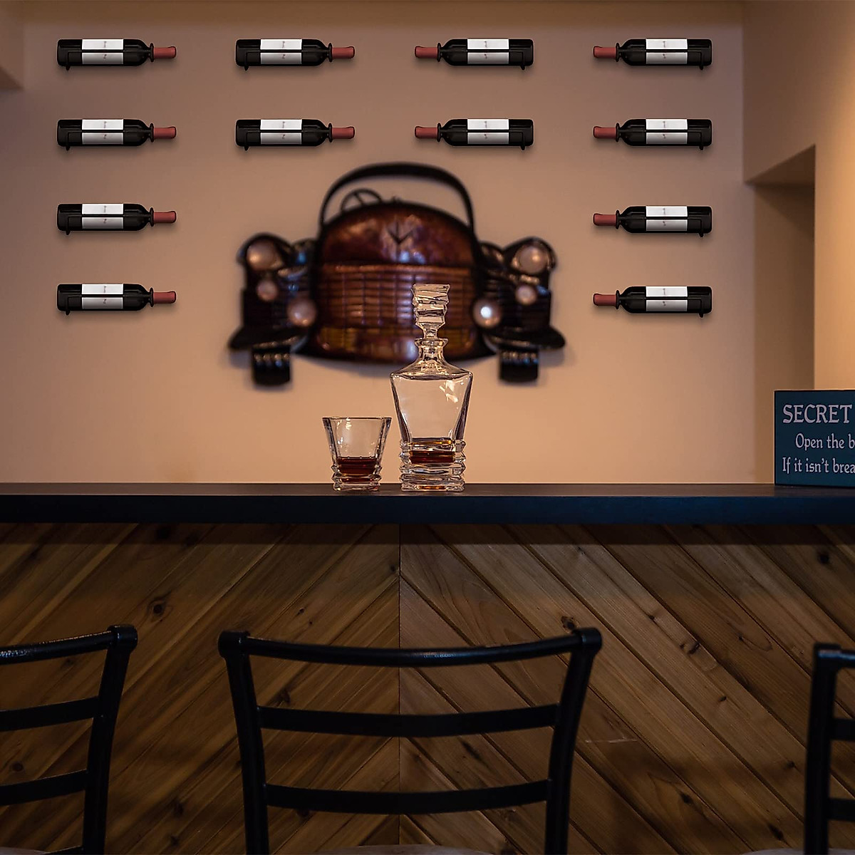 Saint Kang 12 Pack Wall Mounted Wine Racks, Metal Wine Bottle Display Holder Industrial Style with Screws, Hanging Wine Bottle Organizer Iron for Decor (Black)