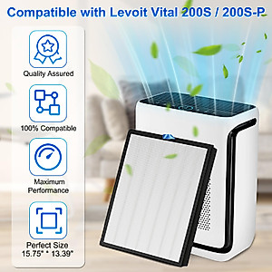 Yipchang Vital 200S Replacement Filter Compatible with LEVOIT Vital 200S Vital 200S-P, H13 True HEPA and Activated Carbon 3-in-1 Filter, LRF-V201-WUS, 2 Pack, White