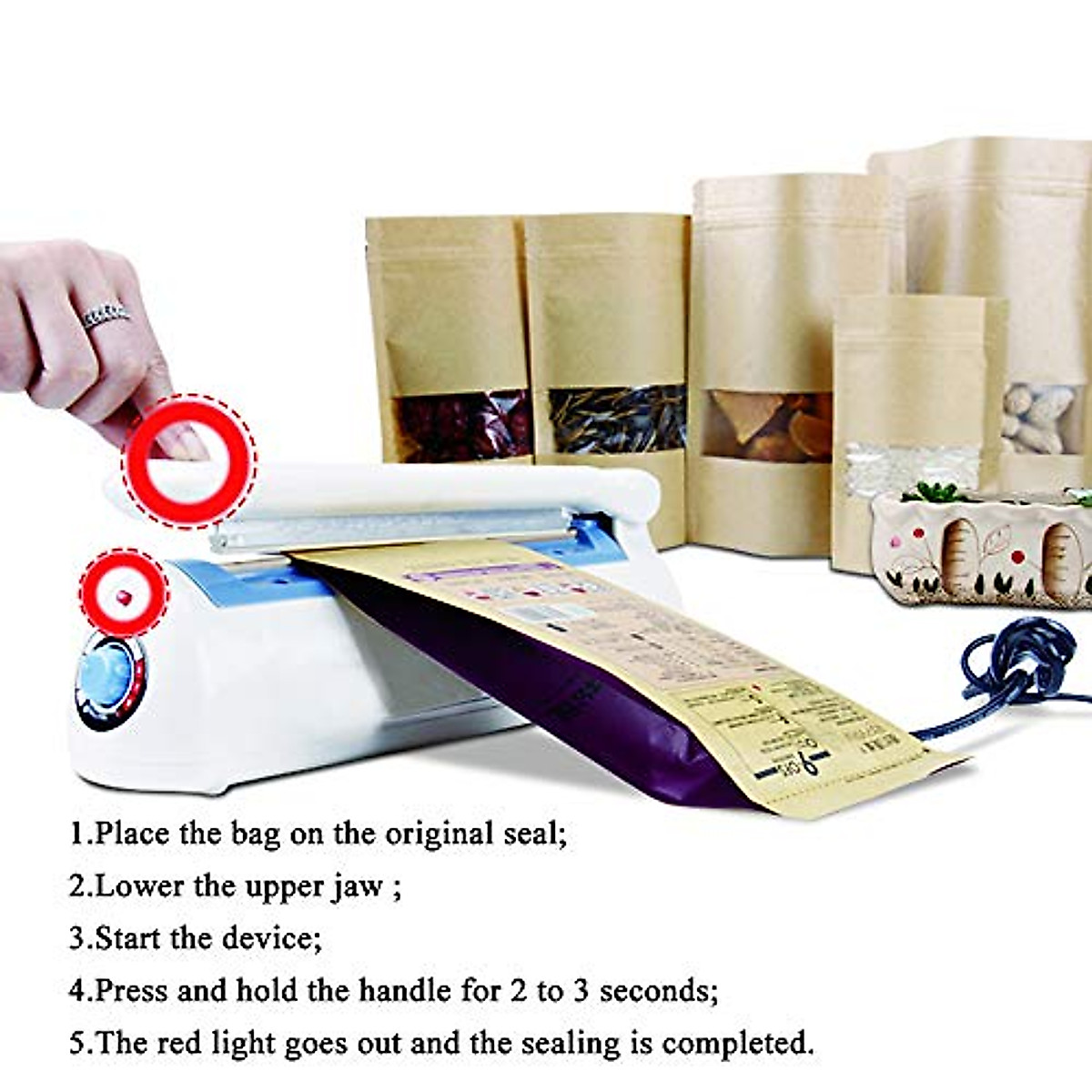 LabZhang 12inch Impulse Bag Sealer,Impulse Heat Sealer,Manual Poly Bag Heat Sealer Heat Seal Closer with 1 Replacement Kit,White