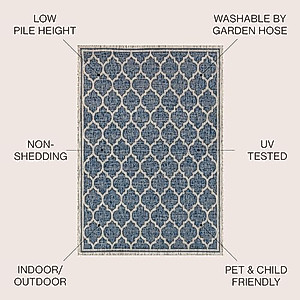 JONATHAN Y SMB109D-9 Trebol Moroccan Trellis Textured Weave Indoor Outdoor Area Rug Bohemian Modern Easy Cleaning Bedroom Kitchen Backyard Patio Non Shedding, 9 X 12, Navy/Gray (JSMB109-D9)