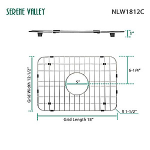 Serene Valley Sink Grid 18" X 12-1/2", Centered Drain with Corner Radius 1-1/2", NLW1812C