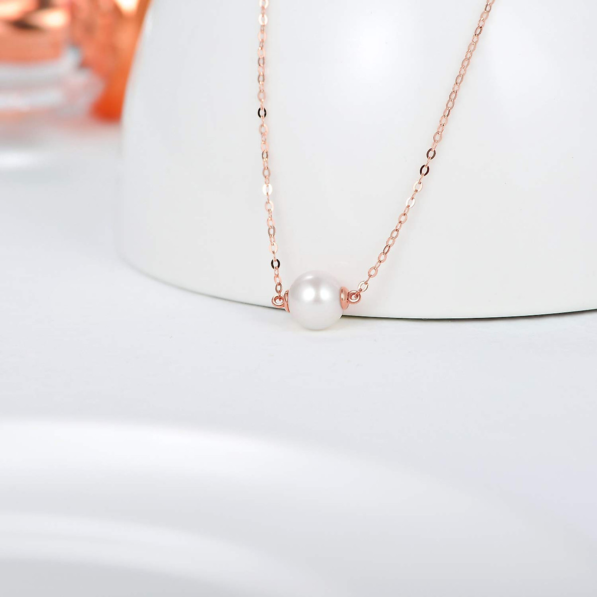 14K Solid Gold Pearl Necklace for Women, Delicate Cultured Freshwater Pearl Choker Pendant Necklace Love Jewelry Gift for Girls, Mom, Wife 16"-18"