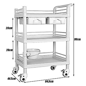 MTYLX Multifunctional Portable Trolleys with Wheels,Dental Mobile Utility Trolley Serving Cart with Wheels and Two Drawer, Gray White,64.5×44.5×98Cm