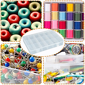 JforSJizT 2 Packs 30 Large Grids Sewing Thread Organizer Storage Box,with Adjustable Dividers,Clear Plastic Container Holder for Embroidery,Washi Tape