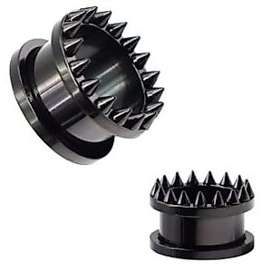 Pierced Republic Black Stainless Steel Spiked Ear Plugs - Screw-On Gauges - 6 Sizes - Pair - New! (1/2" (12mm))