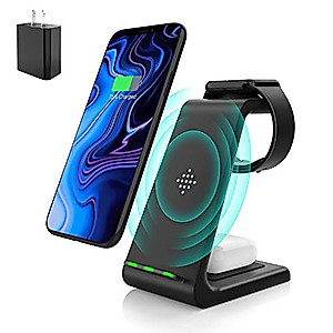 Wireless Charging Station,3 in 1 Fast Charging Station,Wireless Charger Stand for iPhone 14/13/12/11 Pro Max/X/Xs Max/8/8 Plus, AirPods 3/2/pro, iWatch Series 7/6/5/SE/4/3/2 (Black)