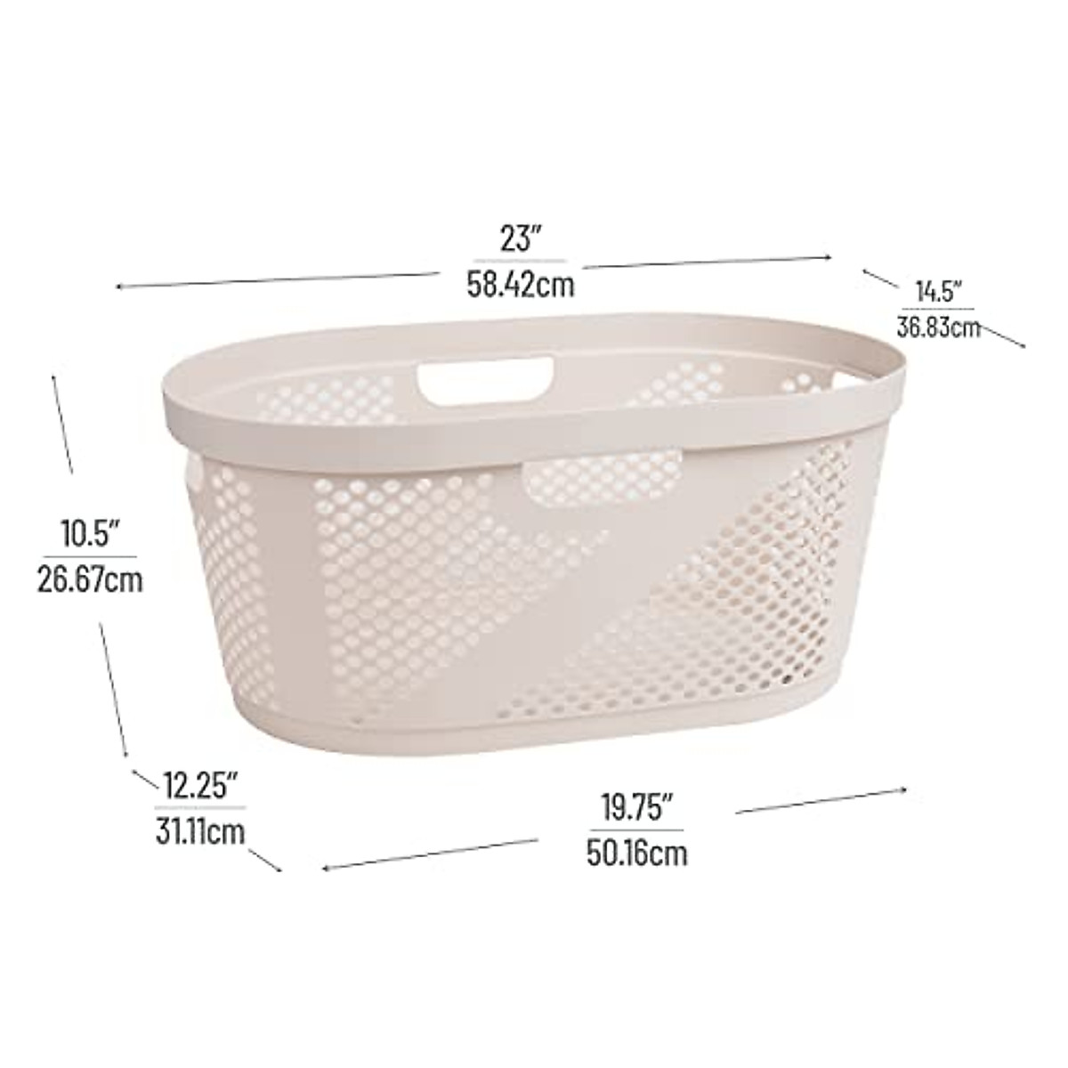 Mind Reader Basket Collection, Laundry Basket, 40 Liter (10kg/22lbs) Capacity, Cut Out Handles, Ventilated, 14.5"L x 23"W x 10.5"H, Ivory