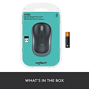Logitech M185 Wireless Mouse, 2.4GHz with USB Mini Receiver, 12-Month Battery Life, 1000 DPI Optical Tracking, Ambidextrous PC/Mac/Laptop - Swift Gray