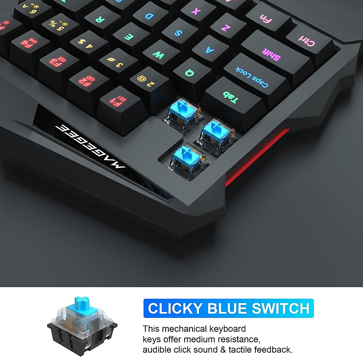 One-Handed RGB Mechanical Gaming Keyboard and Mouse Combo, Camiysn 35 Keys Portable Mini Gaming Keypad Ergonomic Wrist Rest Keyboard with Blue Switches for PC Gamer