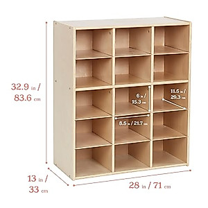 ECR4Kids Streamline 15 Cubby Tray Storage Cabinet, 5x3, Classroom Furniture, Natural