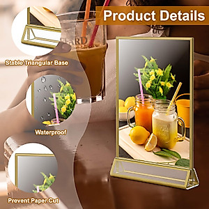 SAREAL 6 Pack Gold Picture Frames Double Sided, 4X6 inch Clear Easel Table Stands for Signs, Acrylic Gold Table Number Holders, Gold Frames for Wedding Table Numbers, Menu Holder, Gold Photo Frame