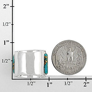 Wide Statement Ring in Sterling Silver Ring with Genuine Turquoise (SELECT color) (Teal/Matrix Turquoise, 7)