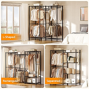 HOOBRO Heavy-Duty Clothes Rack, Freestanding 6-Tier Closet Organizer, Metal Clothing Rack with Shelves and Hanger Rods, Multi-Functional Bedroom Garment Rack, Max Load 800 lb, Black BK03LY01