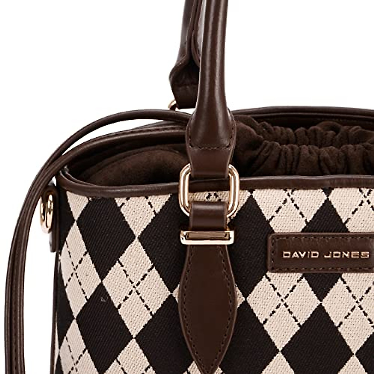 DAVID JONES Women Checker Print Satchel Drawstring Closure Fashion Shoulder Tote Bag