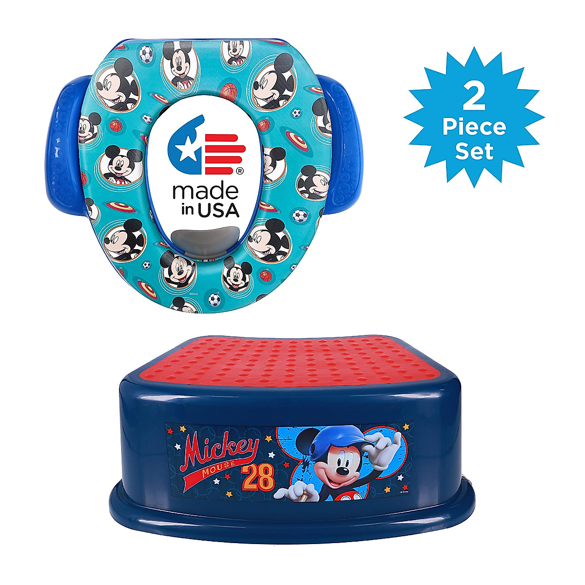 Disney Mickey Mouse 2 Piece Sports Essential Potty Training Set - Soft Potty Seat, Step Stool, 15" D x 11" W x 10" H