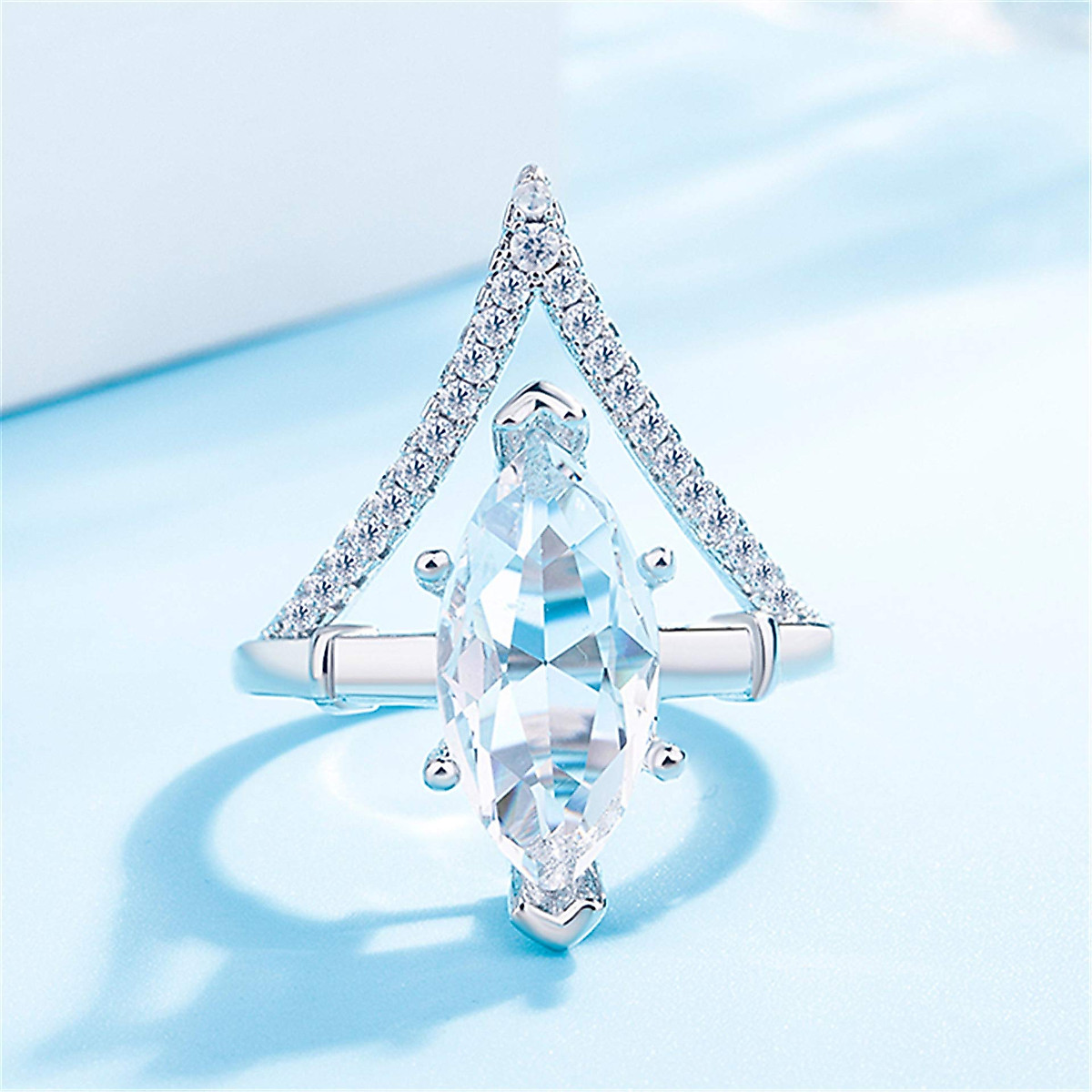 925 Sterling Silver Creative Sparkling Teardrop Shaped Sparkling Diamond Ring AAA Cubic Zirconia Promise Ring CZ Teardrop Halo Ring Eternity Engagement Wedding Rings Women's Ring Size 6-10 588 (10)