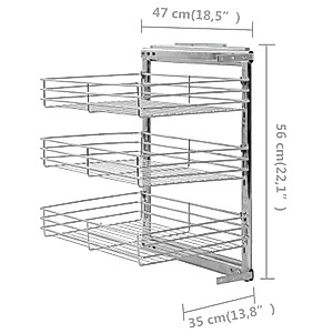 xiannv 3-Tier Pull-Out Kitchen Wire Basket Pull Out Spice Rack, Blind Corner Cabinet Pull Out, Pull Out Shelf Storage for Kitchen Base Cabinet Organization Silver 18.5"x13.8"x22"