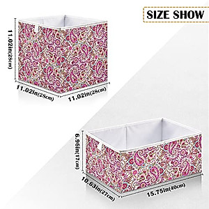 Kigai Paisley and Flowers Storage Bins Cube Foldable Storage Baskets Bin Waterproof Home Organizer with Handles Basket for Toy Nursery Blanket Clothes, 11x11x11 Inch