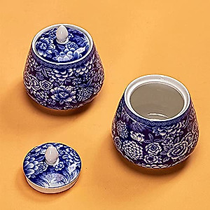 RabyLeo Decorative Jars, Ancient Chinese Blue and White Porcelain Ceramic Storage Box, with Sealed Lids, Home Kitchen Dining Decoration (Helmet jars)