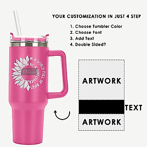 LifGif Sunflower Personalized Tumbler 40 oz Laser Engraved, Insulated Cup with Handle, Lid and Straw, In a World Full of Sunshine Stainless Steel Large Vacuum Insulated, Custom Gift for Birthday