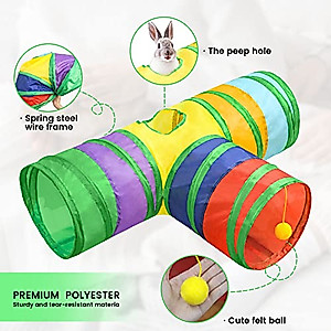 Bunny Tunnels Tubes, FODIENS 3 Way Collapsible Rabbit Guinea Pig Tunnel Hideout, Interactive Small Animal Activity Toys for Dwarf Rabbit Guinea Pig Chinchilla Ferret Hamster Kittens