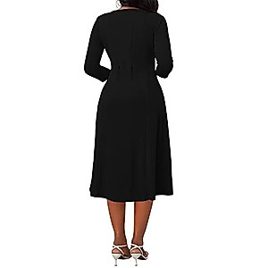 Women's Midi A Line Dress Vintage Casual Party 3/4 Sleeve Empire Waist Swing Fit and Flare Dresses Black XL