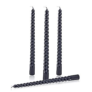 10 inch Black Taper Candles Set of 4,Dripless Long Candle Sticks,8 hrs Clean Burning Unscented Tapered Candles,Glossy Halloween Candles,Candlesticks for Wedding,Dinner