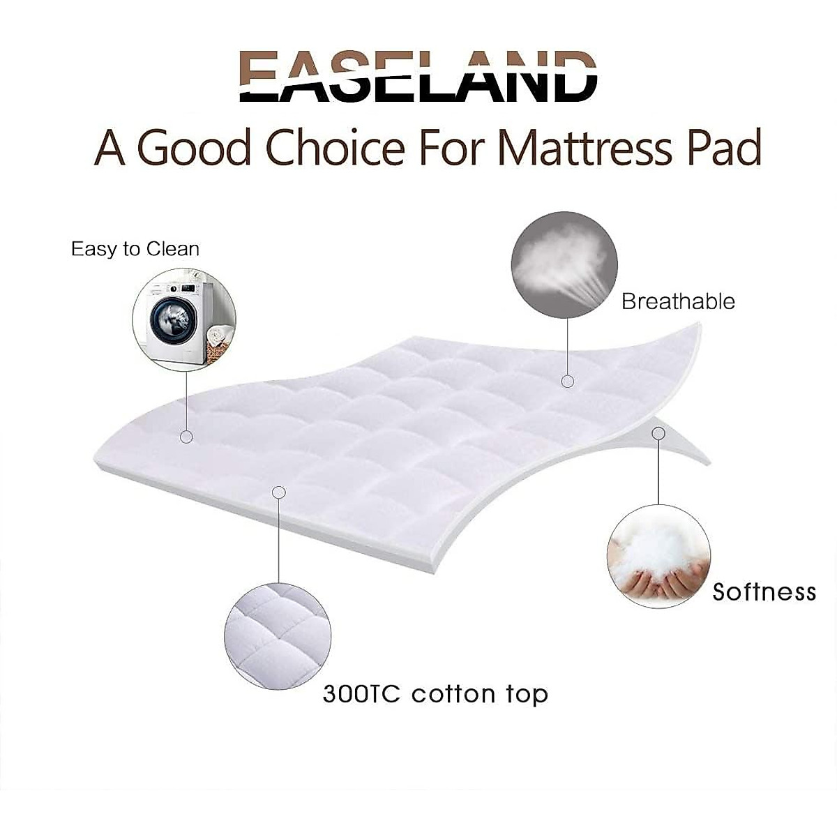 EASELAND Twin XL Mattress Pad Pillow Top Quilted Fitted Mattress Cover/ Protector Extra Long Cotton Top 8-21" Deep Pocket Cooling Mattress Topper (39x80 Inches, White)