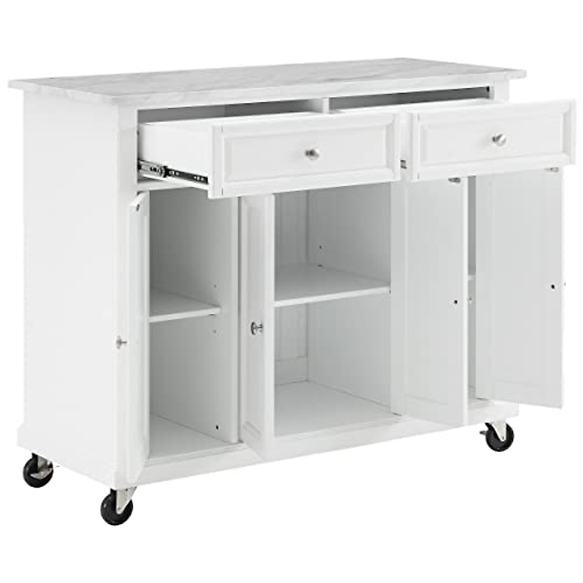 Crosley Furniture Avery Rolling Kitchen Island Storage Cart with Shelves, Microwave Stand, Coffee Bar, Distressed White