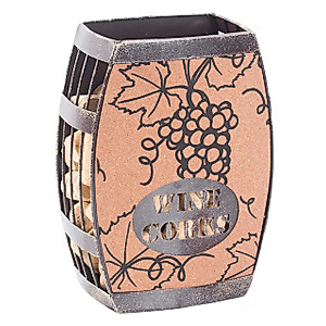 Vintage Decorative Metal Barrel Shaped Tabletop Countertop Wine Cork Holder