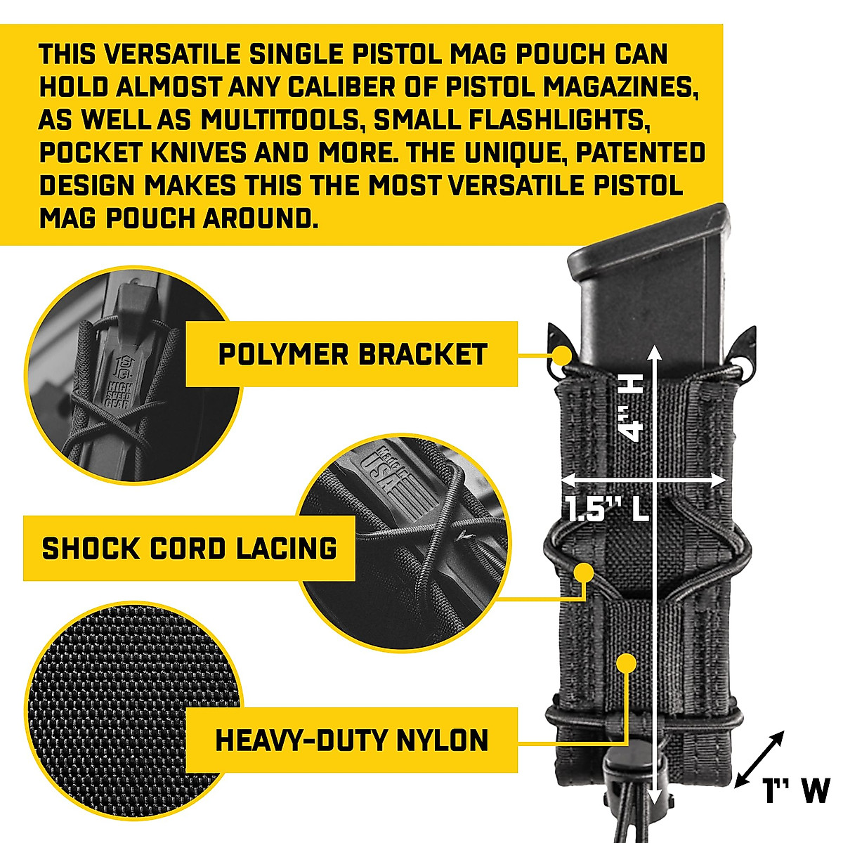 High Speed Gear® - Pistol Taco® MOLLE Mag Pouch, Police Gear & Military Gear, Tactical Magazine Pouch for Professionals (Black)