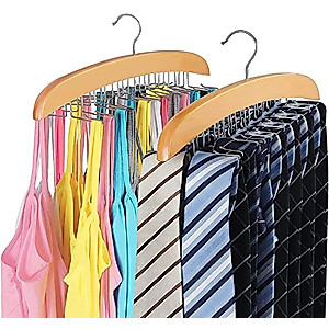 3 Pack Tank Top Hanger with Premium Wood,24 Large Capacity Foldable Metal Hooks,Space Saving,360° Rotating,Closet Organizer for Tank Tops/Bras/Scarfs/Ties/Belts/Camisole/Bathing Suits/Stockings