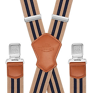 Dresime Suspenders for Men and Women Adjustable X Back 1.57 Inch Wide Elastic Heavy Duty Braces with Strong Metal Clips Men's Leather Shirt Pants Belt Swivel Straps for Work, Party, Festival, Stripe