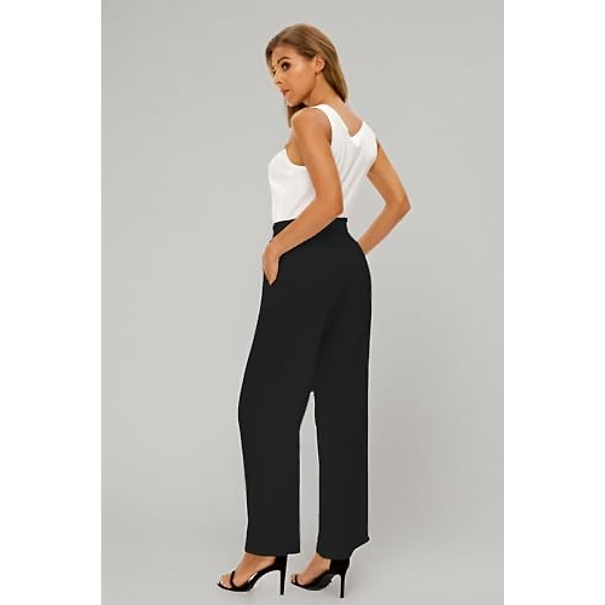 LNX Linen Pants for Women High Waisted Wide Leg Drawstring Casual Loose Pants with Pockets Black
